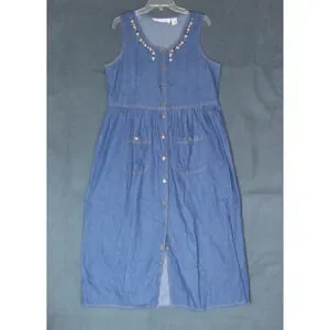 Jane Ashley | Dresses | Jane Ashley Denim Jean Dress Large Blue Floral ...